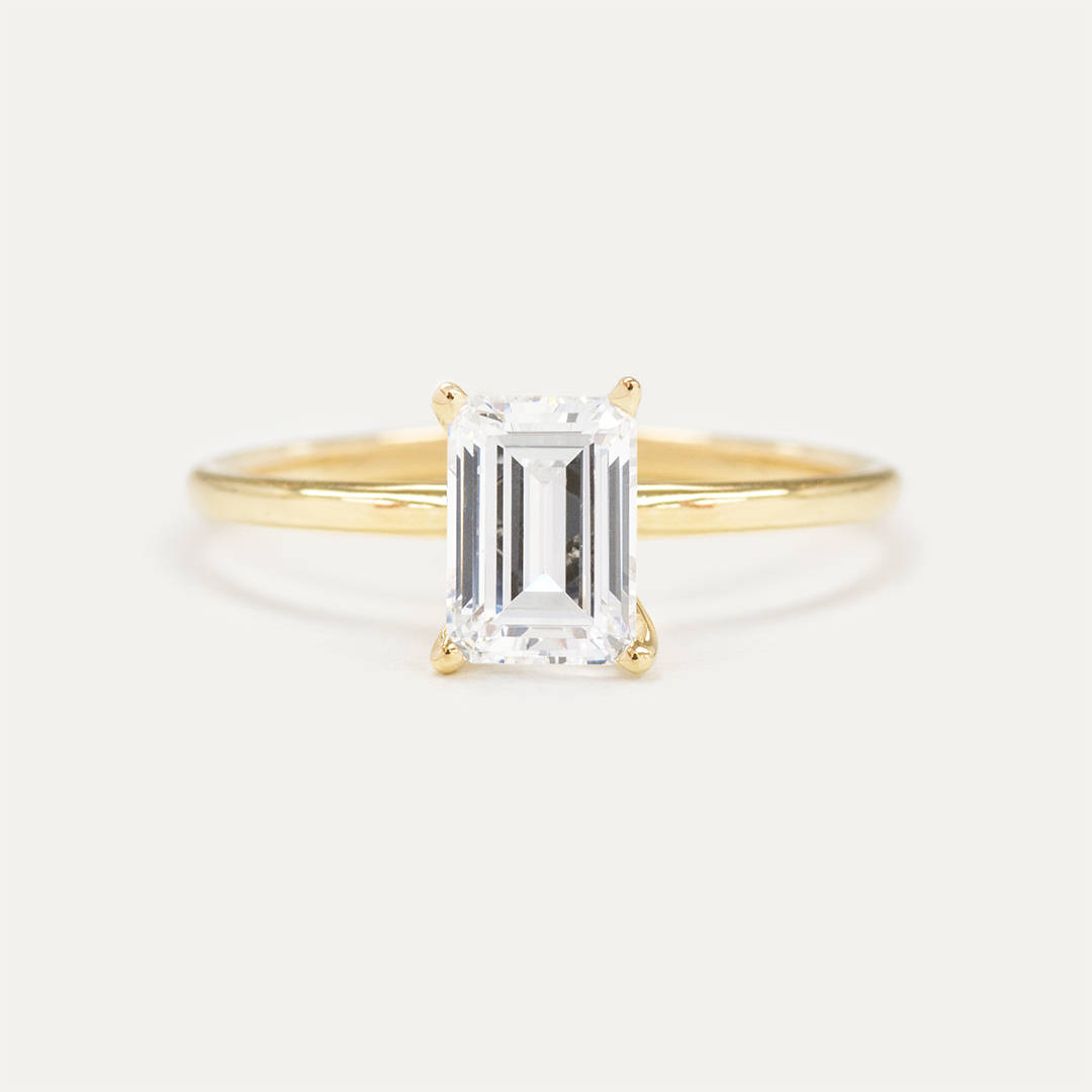 A Gilded Leaf + Forever One Emerald Cut Moissanite Solitaire Engagement ...