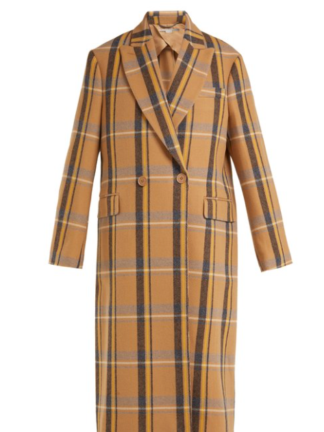 Stella McCartney + Double-breasted Check Wool Overcoat