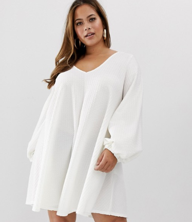 ASOS DESIGN Curve + Textured Mini V-Neck Swing Dress