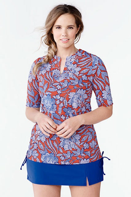 Lands’ End + Women’s Plus Size Adjustable Tunic Swim Rash Guard ...