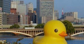 Florentijn Hofman Giant Yellow Duckie Floating Down The Loire River
