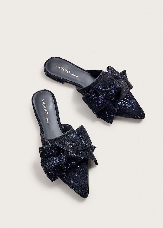 Mango + Sequins Bow Mule