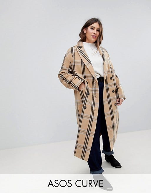 ASOS CURVE + Wool Coat in Check