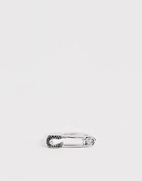 ASOS DESIGN + Ring In Single Safety Pin Design In Silver Tone