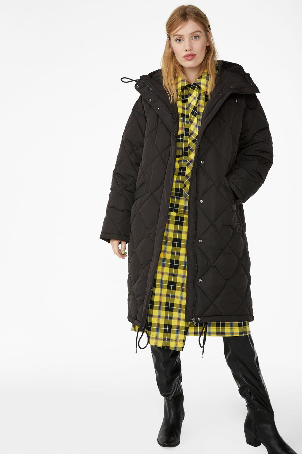 Monki + Padded Quilted Long Coat