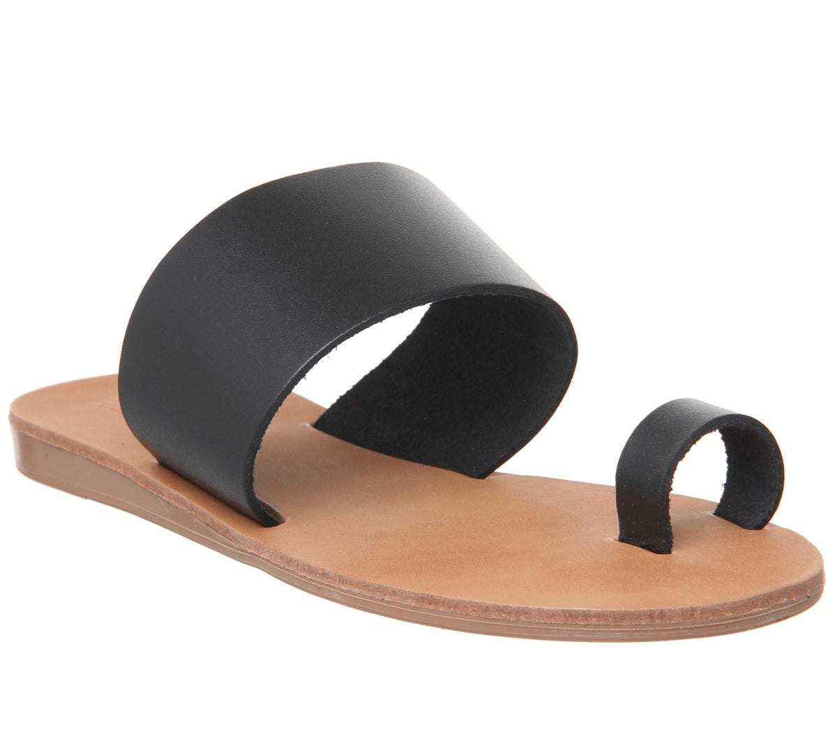 Office + Scuba Toe Loop Sandals Black Leather Natural Sole