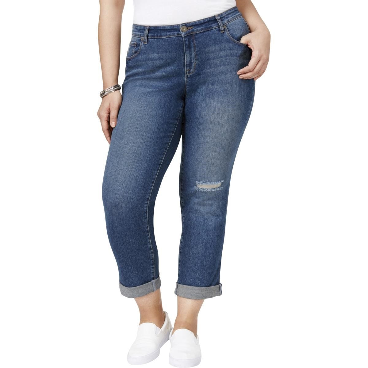 Style & Co. + Plus Distressed Curvy Fit Boyfriend Jeans