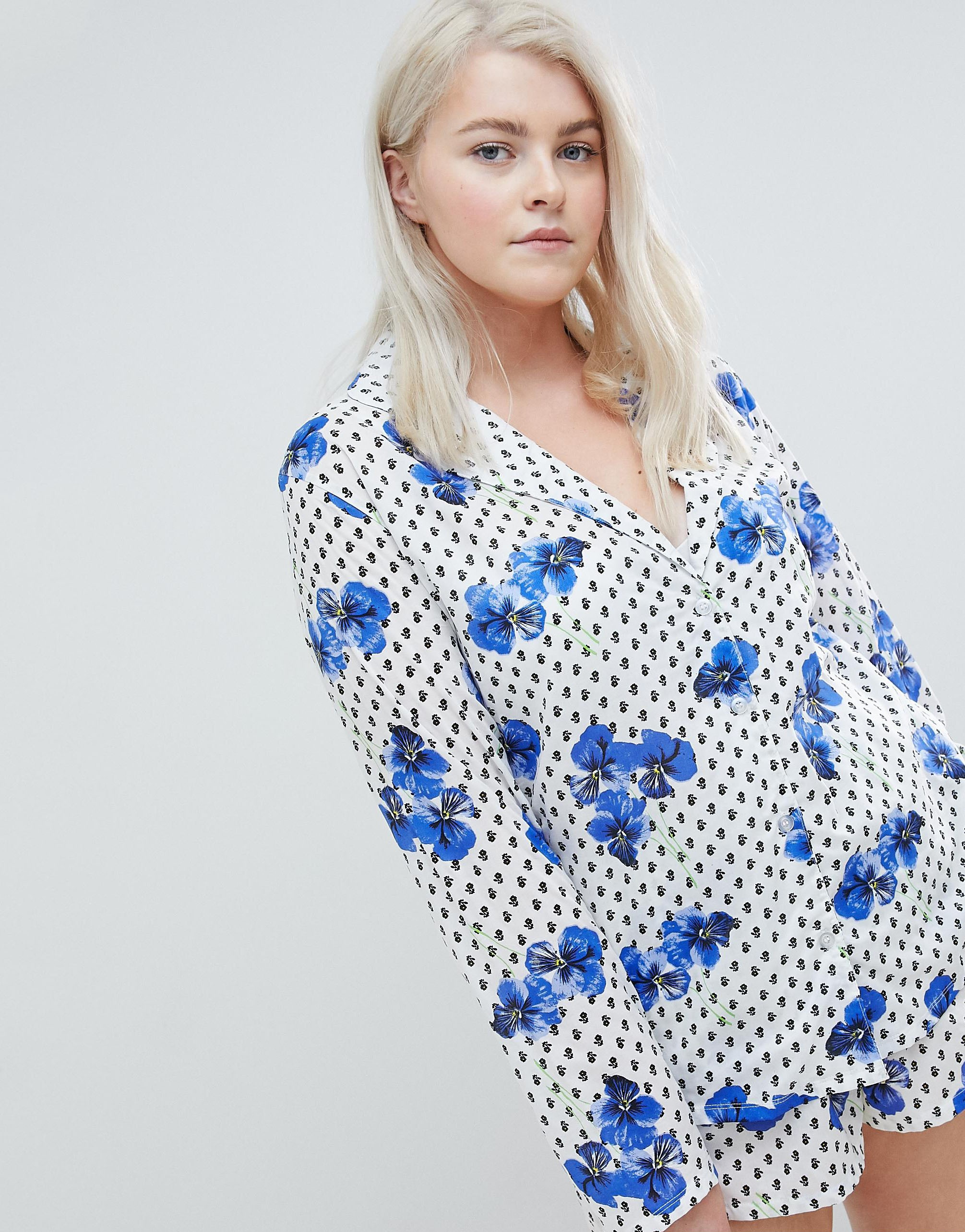 ASOS CURVE + Curve Pansy Traditional 100% Modal Short Pajama Set