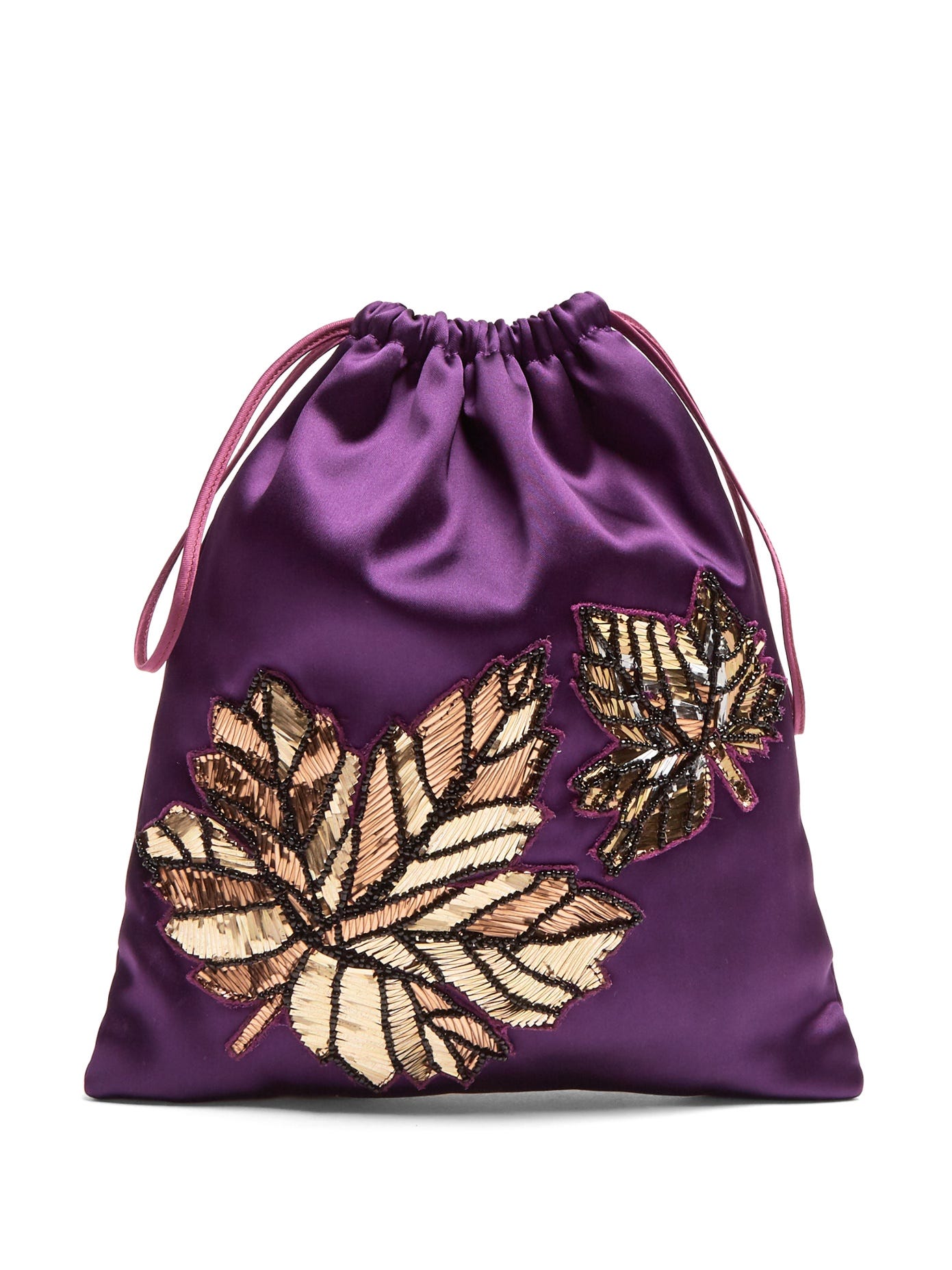 Attico + Embellished-leaf Satin Pouch