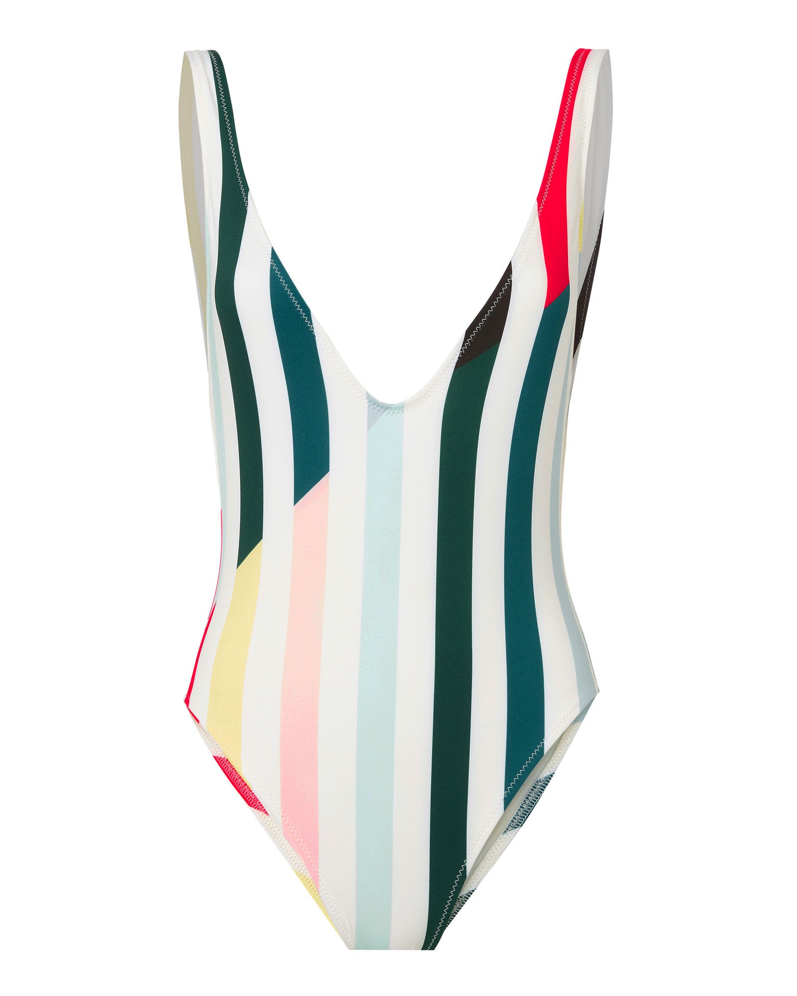 Solid & Striped + Michelle Deep-V Striped One Piece Swimsuit