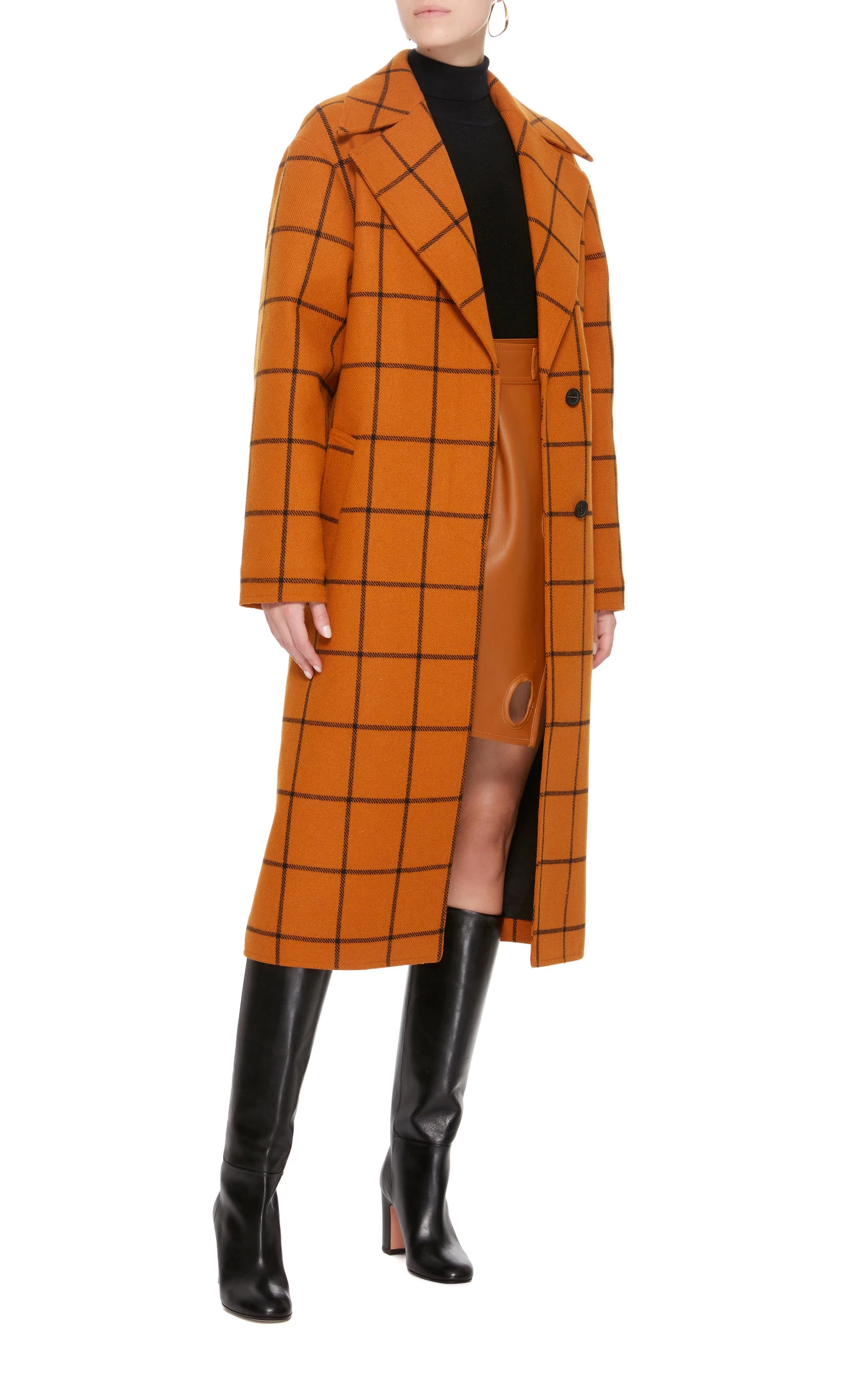 Self Portrait + Belted Check Overcoat