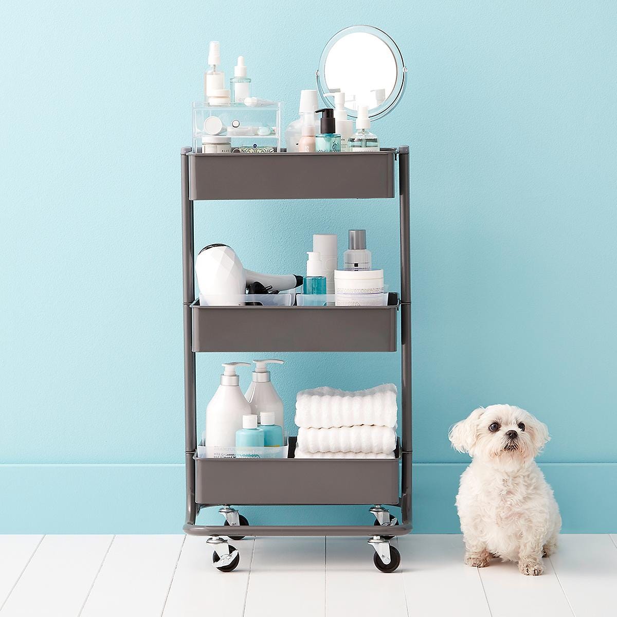 The Container Store + 3-Tier Rolling Cart Dark Grey