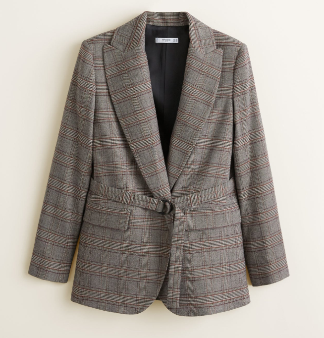 Mango + Check Blazer with Detachable Belt