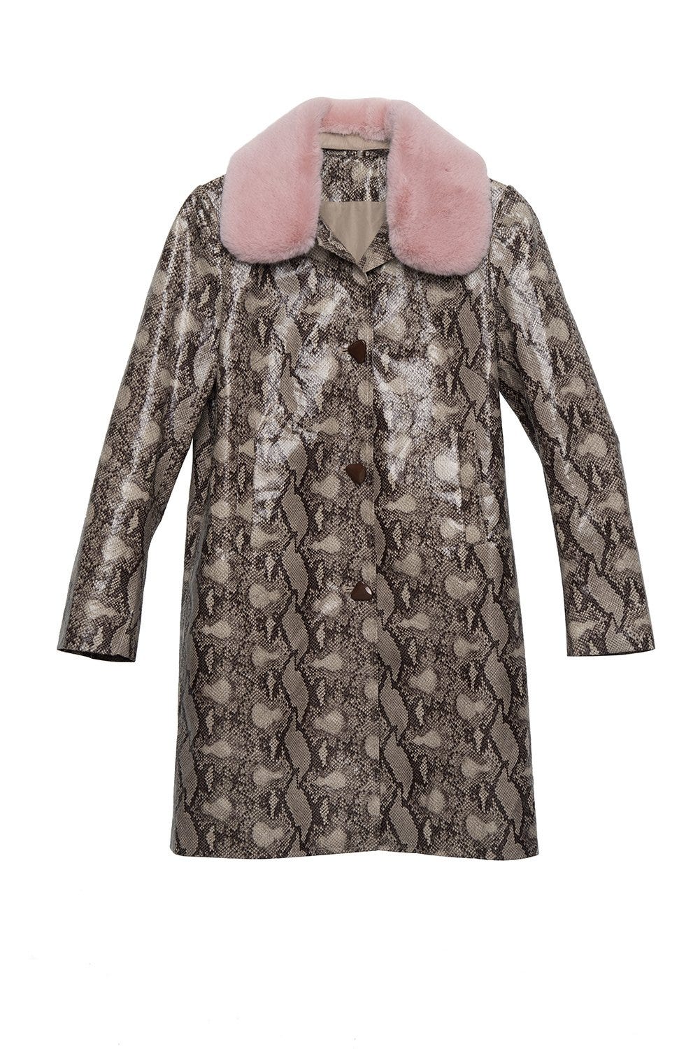 Front Row Shop + Snakeskin Print Faux Leather Coat