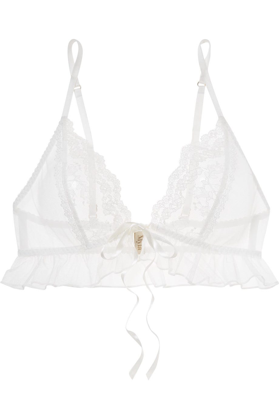 Myla + Elm Row Ruffled Satin-Trimmed Stretch-Tulle And Lace Soft-Cup ...