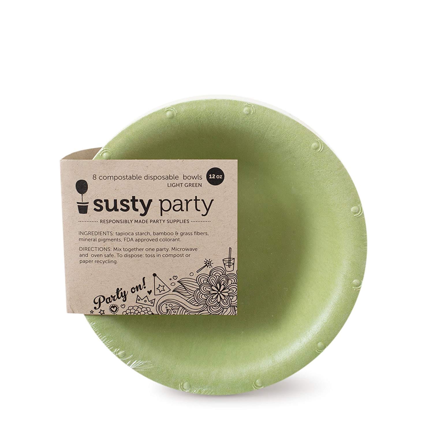 Susty Party + 12 oz Bowl Light Green, Pack of 8