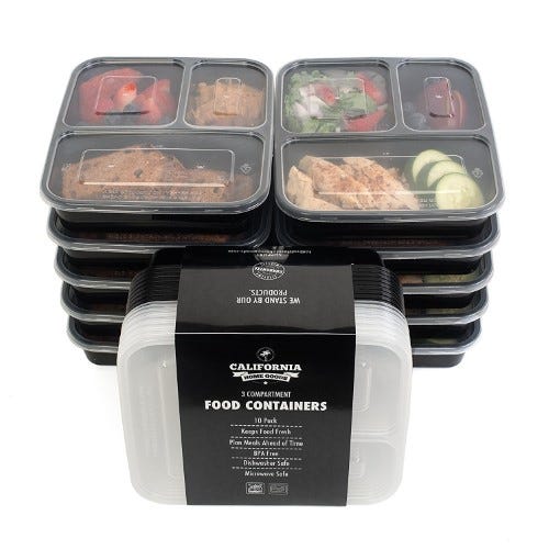 California Home Goods + 3-Compartment Stackable Meal Prep Containers