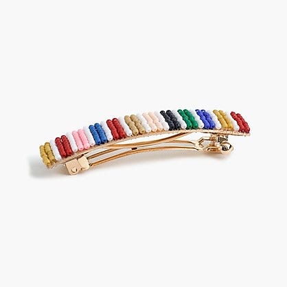 J.Crew + Beaded Barrette in Rainbow Mini Stripe