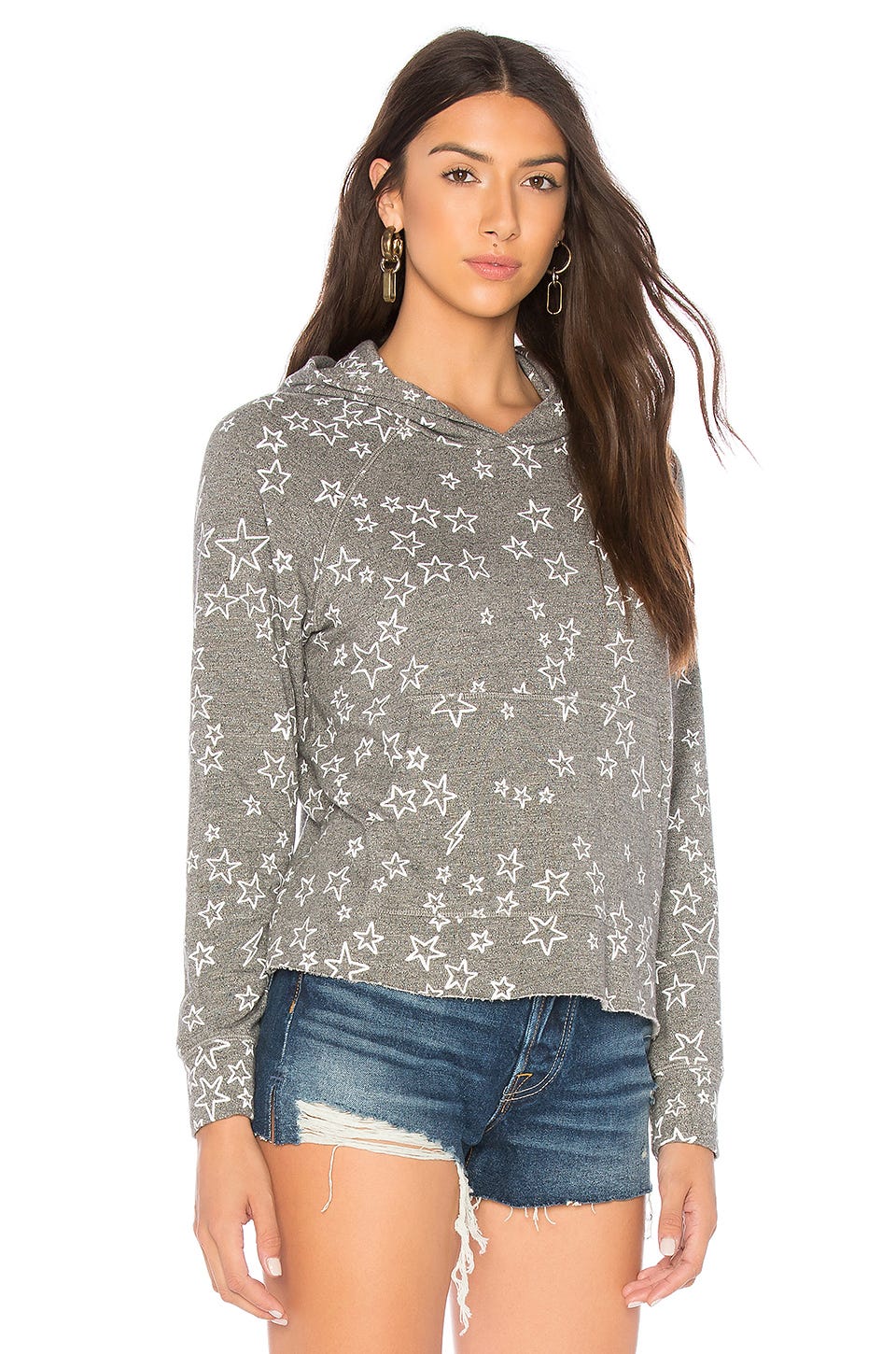 Sundry + SUNDRY Stars Cropped Hoodie in Heather Grey