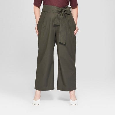 Prologue + Plus Size Wide Leg Tie Front Ankle Length Trouser