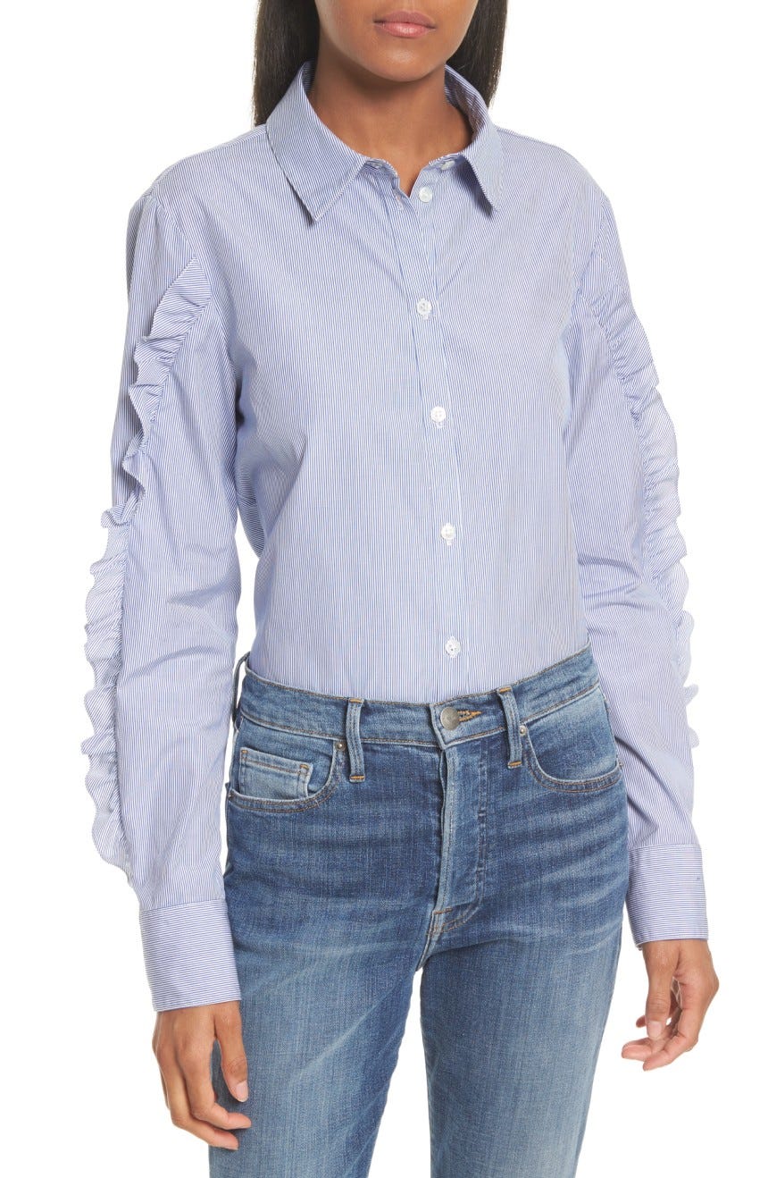Tibi + Ruffle Cotton Shirt