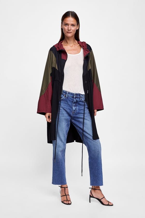 Zara + Combined Colorblock Raincoat