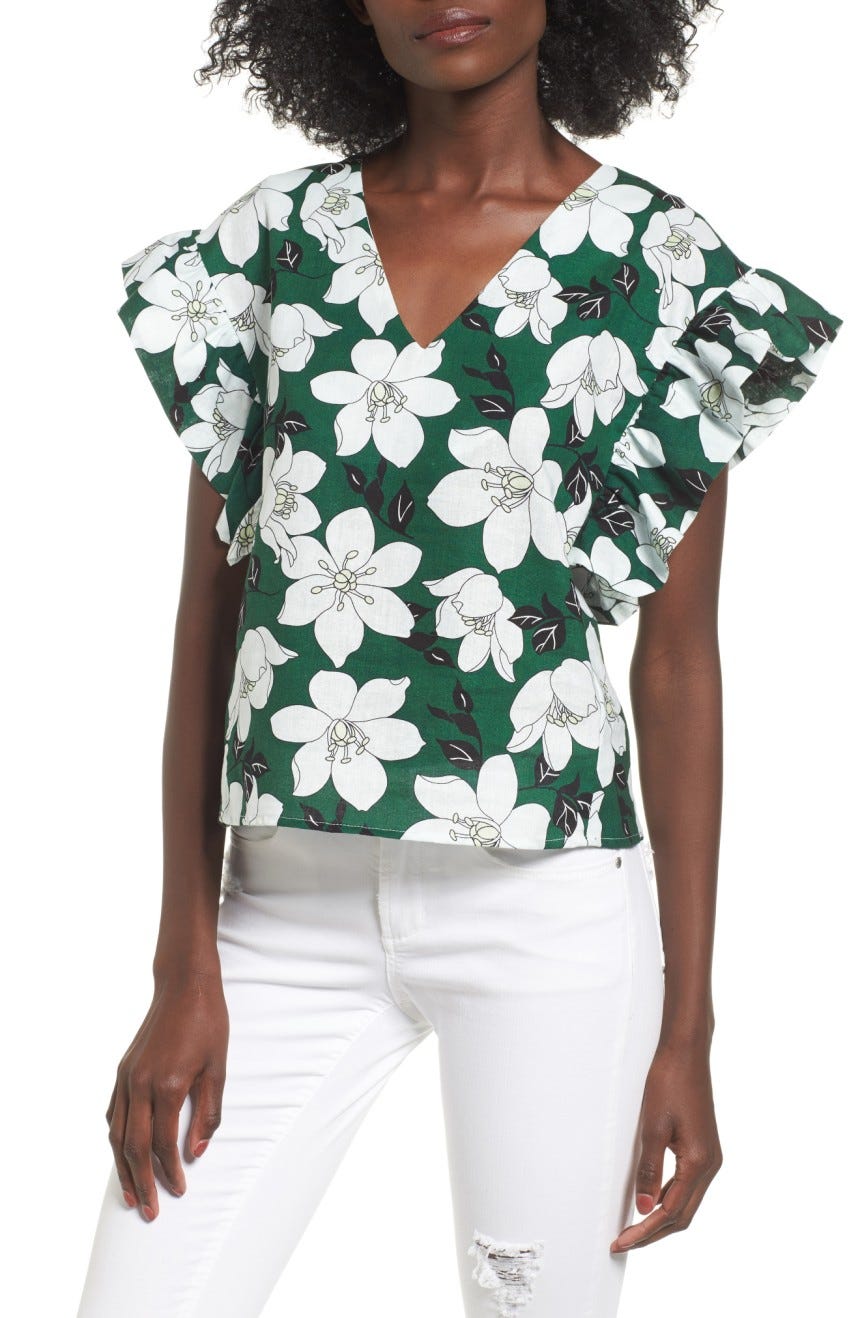 J.O.A. + Floral Flutter Sleeve Top