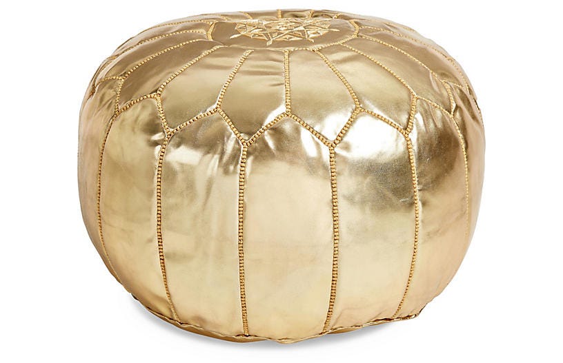 One Kings Lane + Moroccan Leather Pouf, Gold