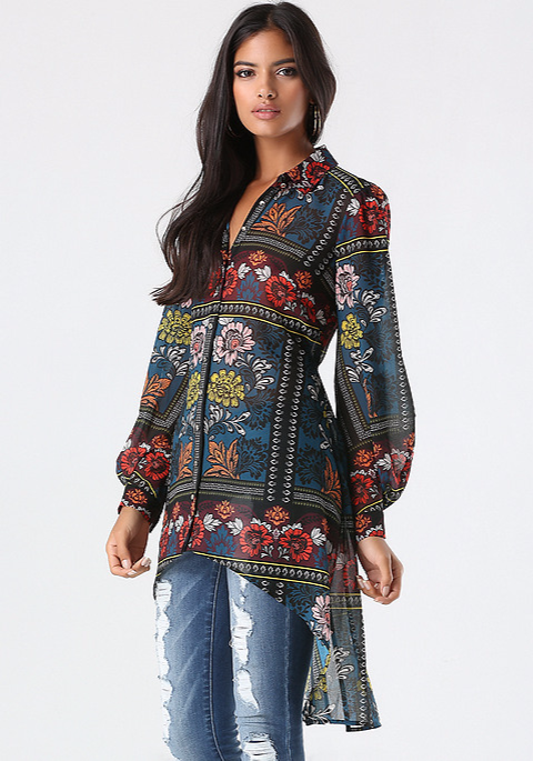 bebe + Print Tunic Shirt