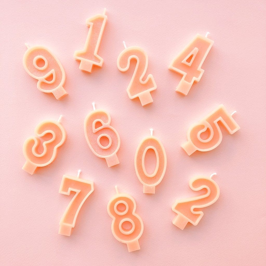 BASH + Peach Glitter Number Candles