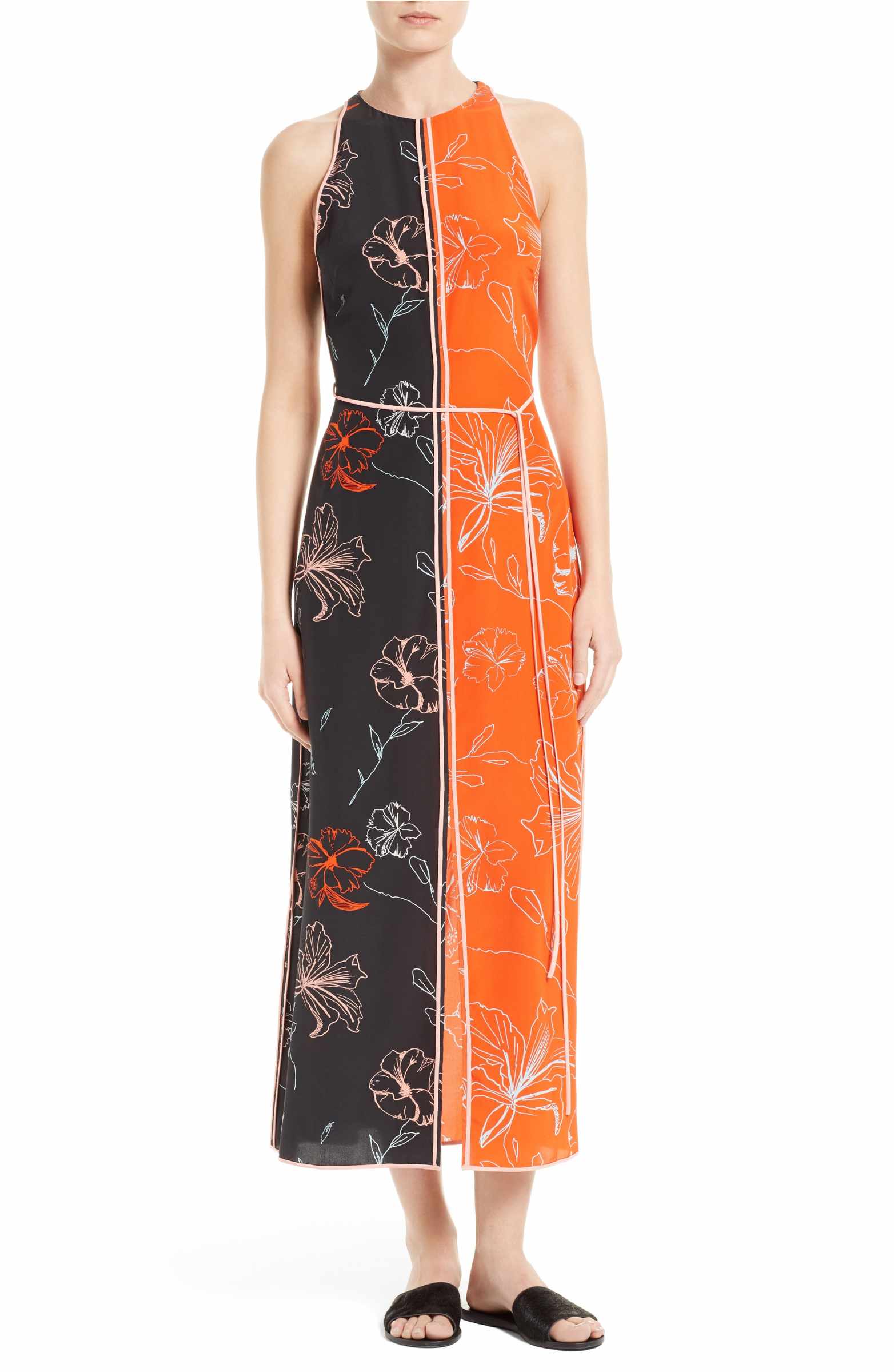 Diane von Furstenberg + Colorblock Print Silk Maxi Dress