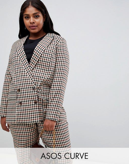 ASOS DESIGN Curve + Tailored Heritage Check Blazer