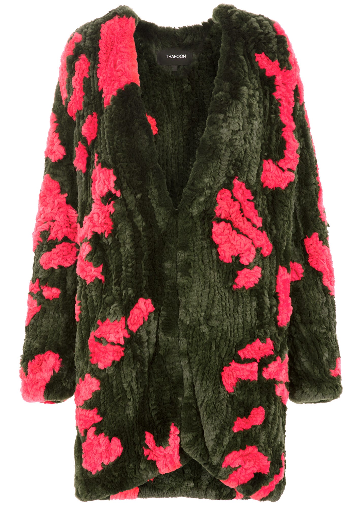 Thakoon + Camo Rabbit Fur Knit Coat