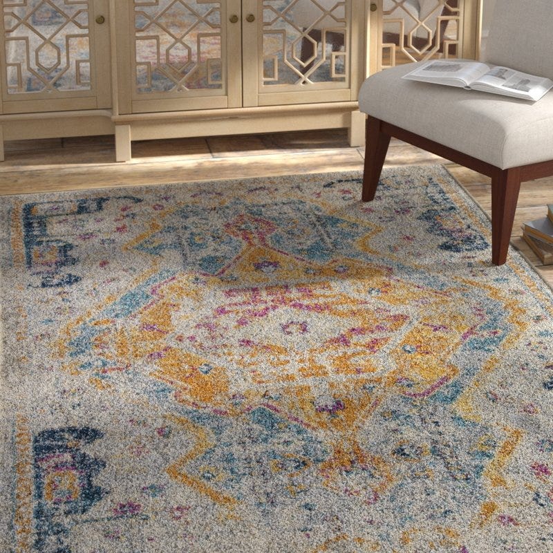 Bungalow Rose + Valeria Blue Area Rug
