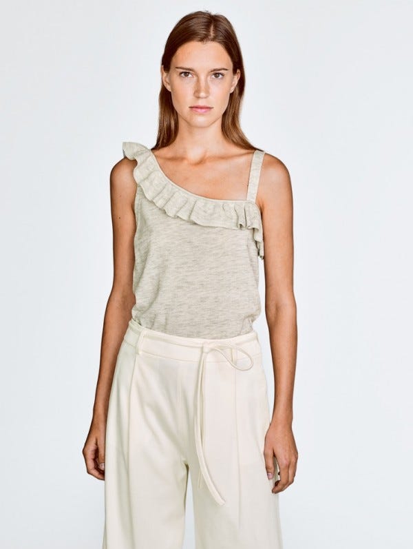White + Warren + Lightweight Cotton Cascading Ruffle Top